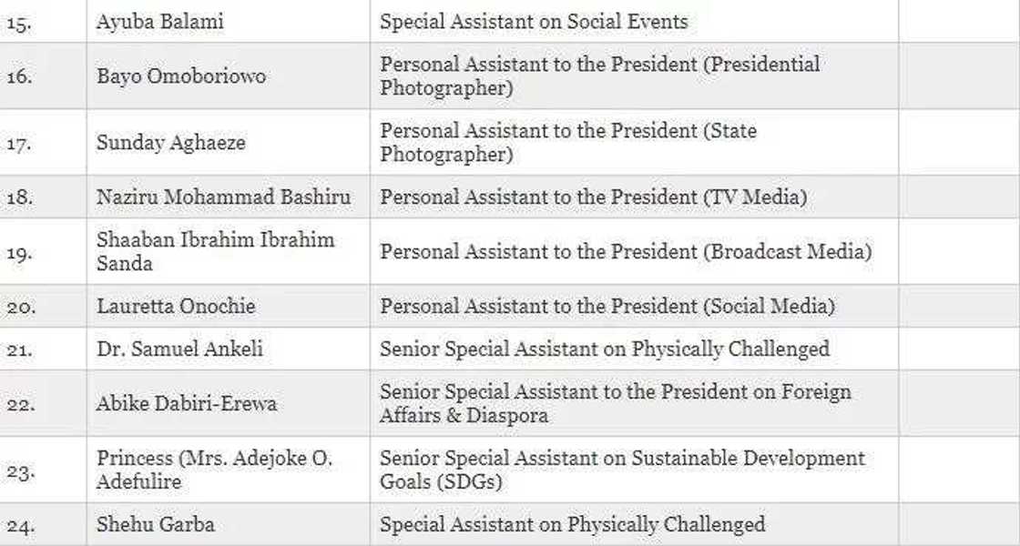 List of presidential aides to Buhari, Osinbajo, others - Legit.ng