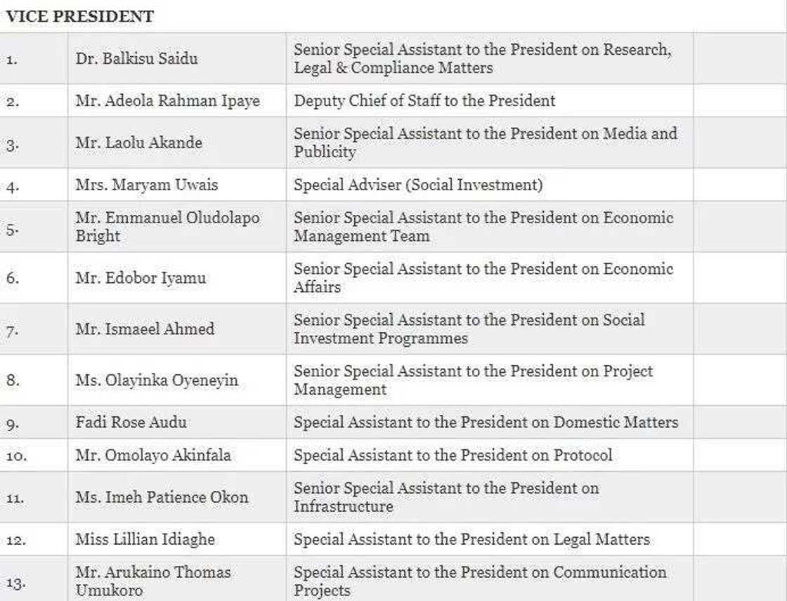 List of presidential aides to Buhari, Osinbajo, others - Legit.ng