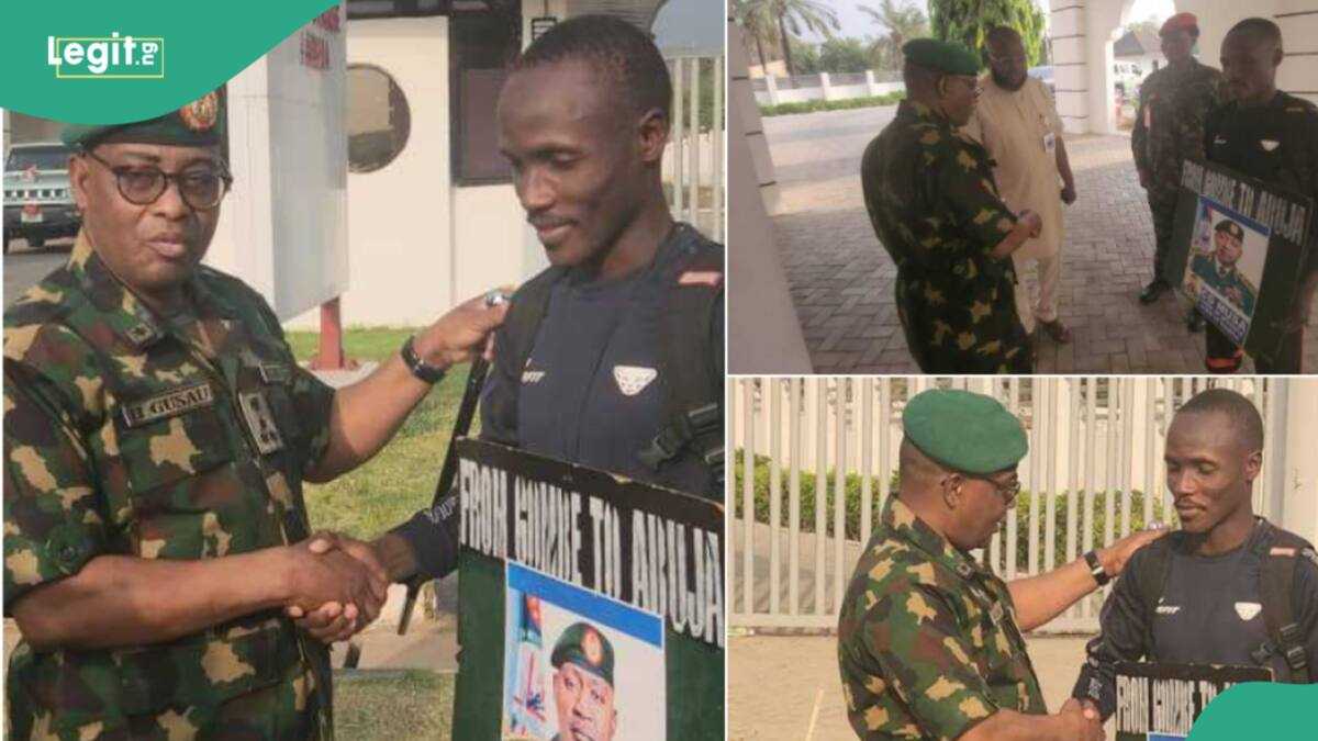 Photos Emerge As Young Man Trek From Gombe to Abuja in Honour of CDS Musa - Legit.ng