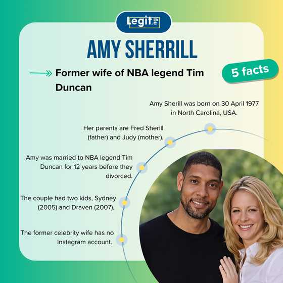 Amy Sherrill's biography: The truth about Tim Duncan's ex-wife - Legit.ng