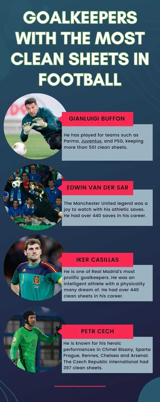 Top 20 goalkeepers with the most clean sheets in football - Legit.ng