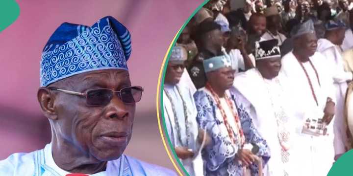 Obasanjo Orders Yoruba Monarchs To Stand Up and Greet Him in Viral Video, Netizens React - Legit.ng